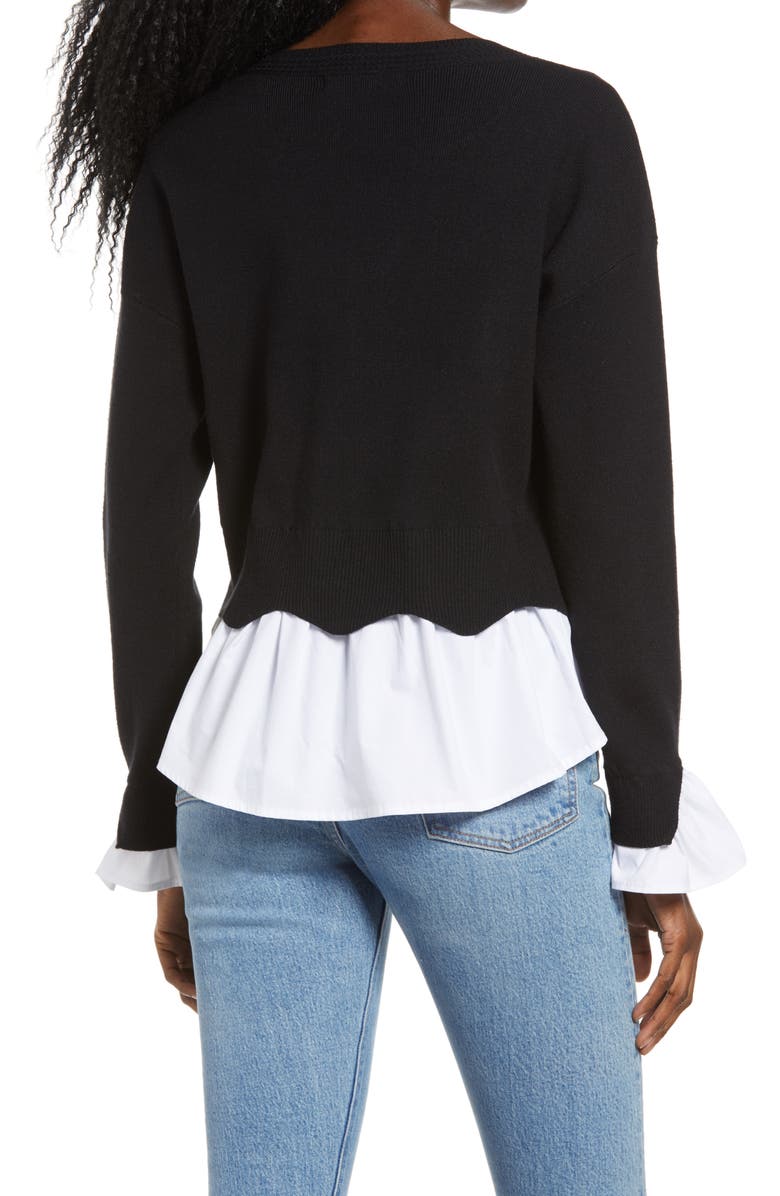 English Factory Scalloped Mixed Media Sweater | Nordstrom