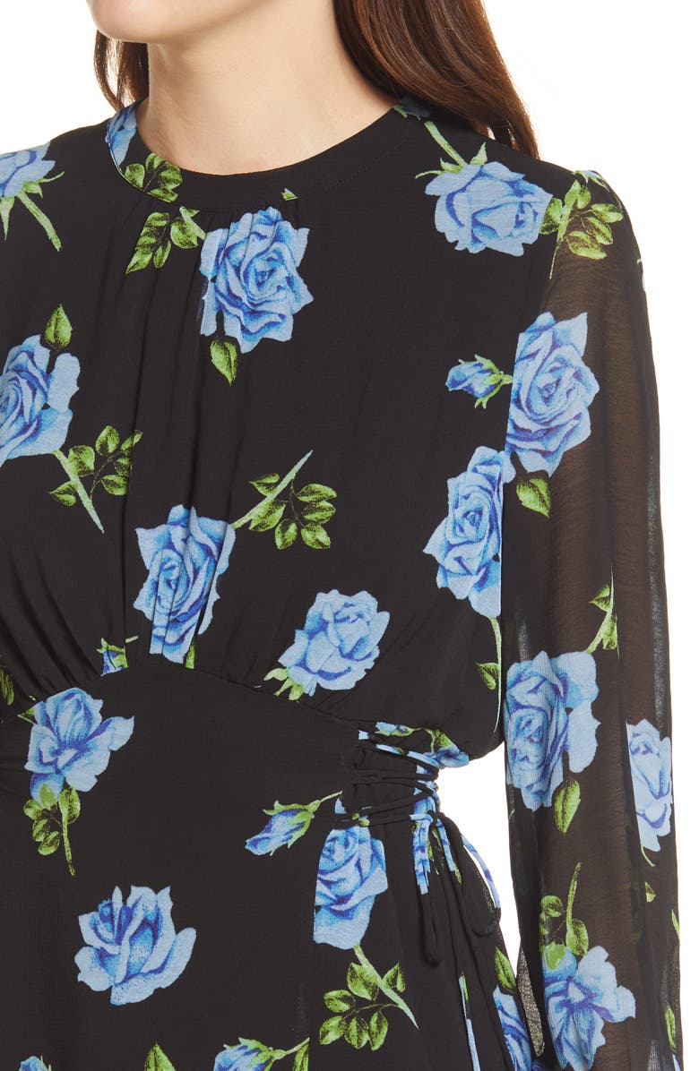 Free People Samantha Print Long Sleeve Lace-Up Minidress | Nordstromrack