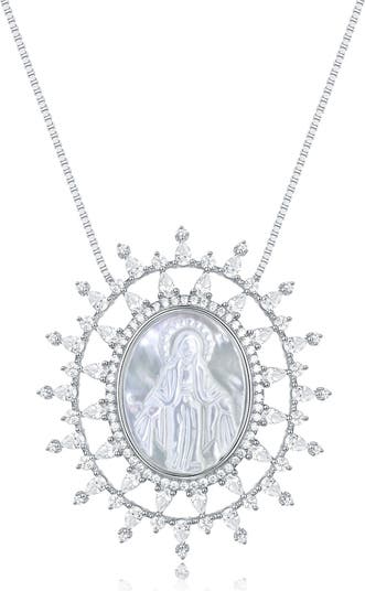 BEST SILVER Sterling Silver Mother Of Pearl Virgin Mary Pendant ...