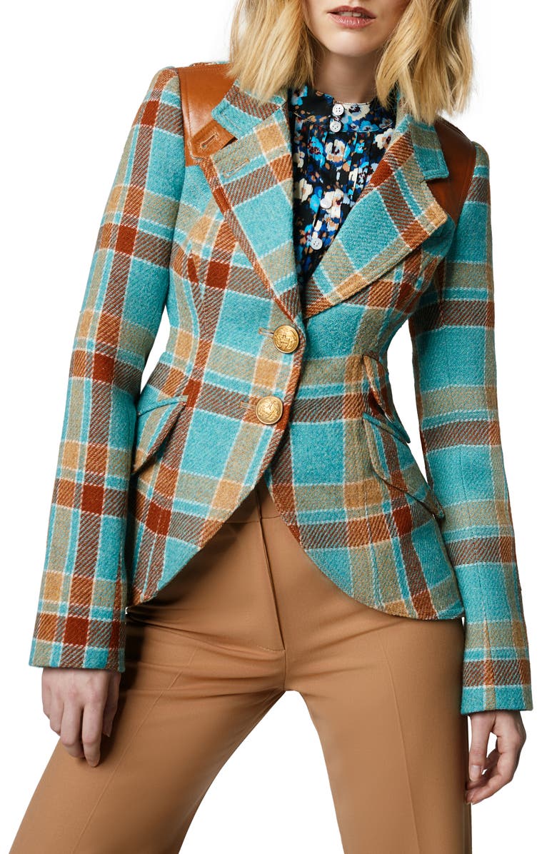 Smythe Hunting Plaid Leather Panel Wool Blazer | Nordstromrack