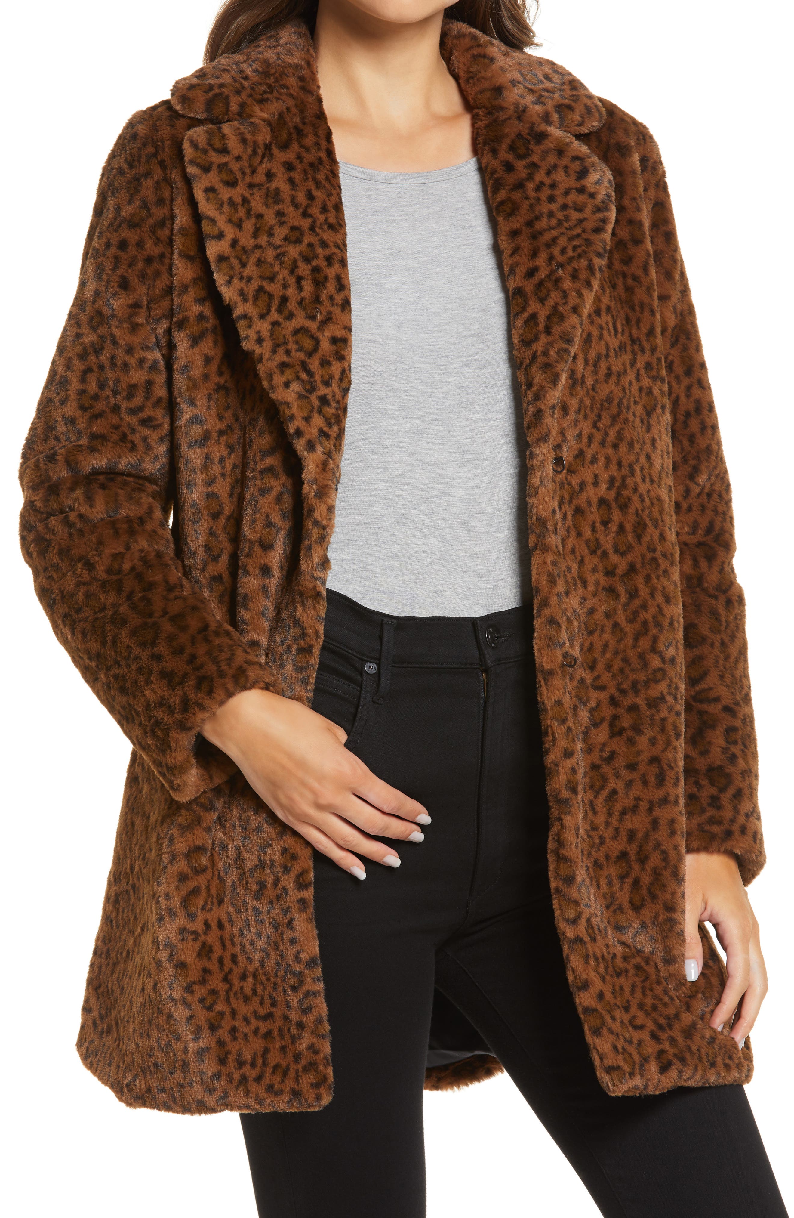Halogen® Leopard Print Faux Fur Coat | Nordstromrack