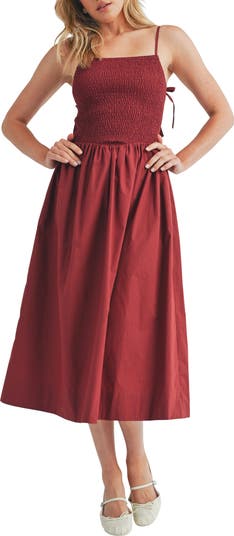 All in Favor Smocked Cotton Midi Sundress | Nordstrom
