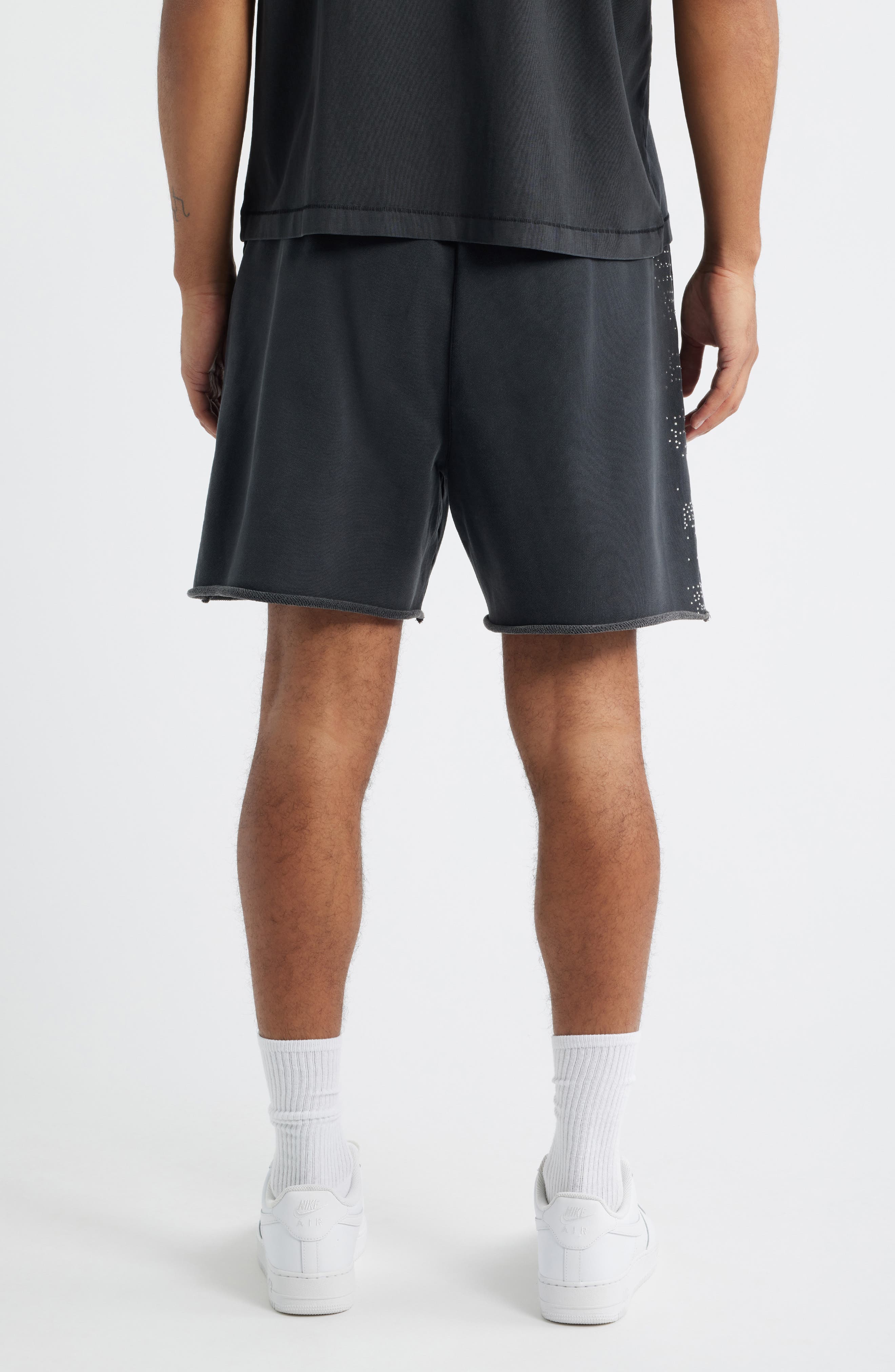 PURPLE BRAND Embellished Logo Raw Hem Fleece Drawstring Shorts (Men ...
