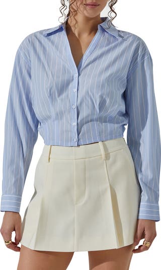 ASTR the Label Pinstripe Cotton Crop Button-Up Shirt | Nordstromrack