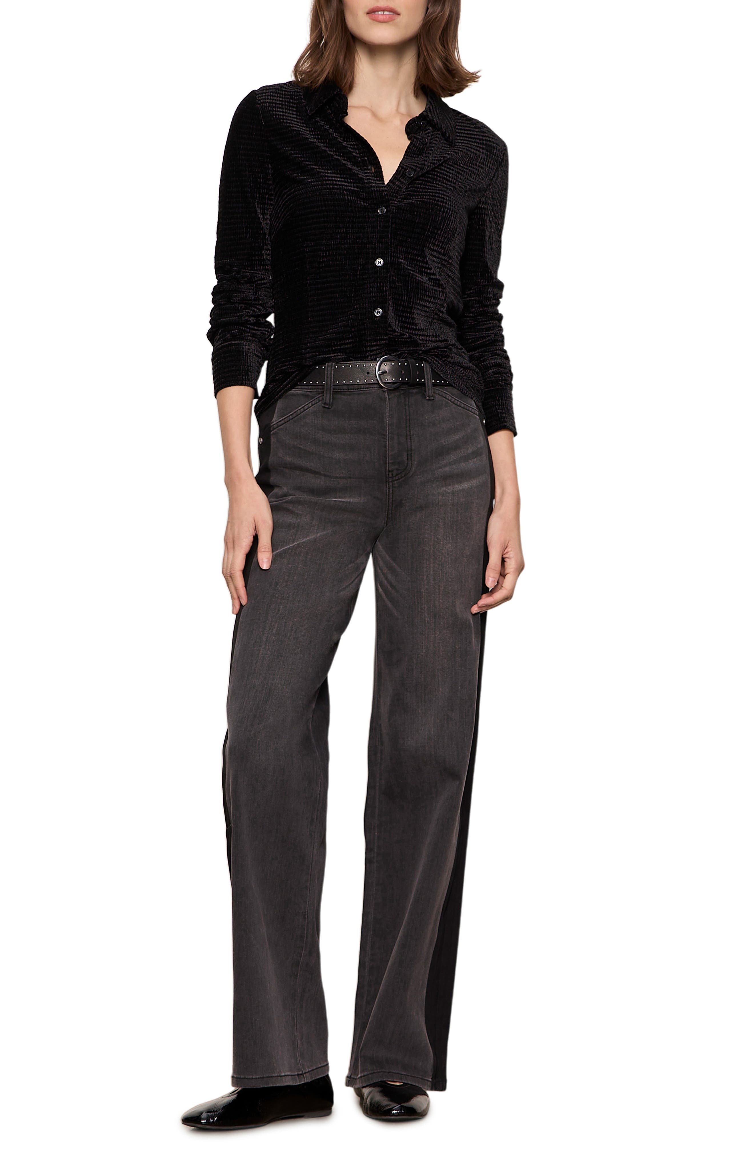 Sanctuary Fitted Textured Stripe Velvet Button-Up Shirt | Nordstromrack