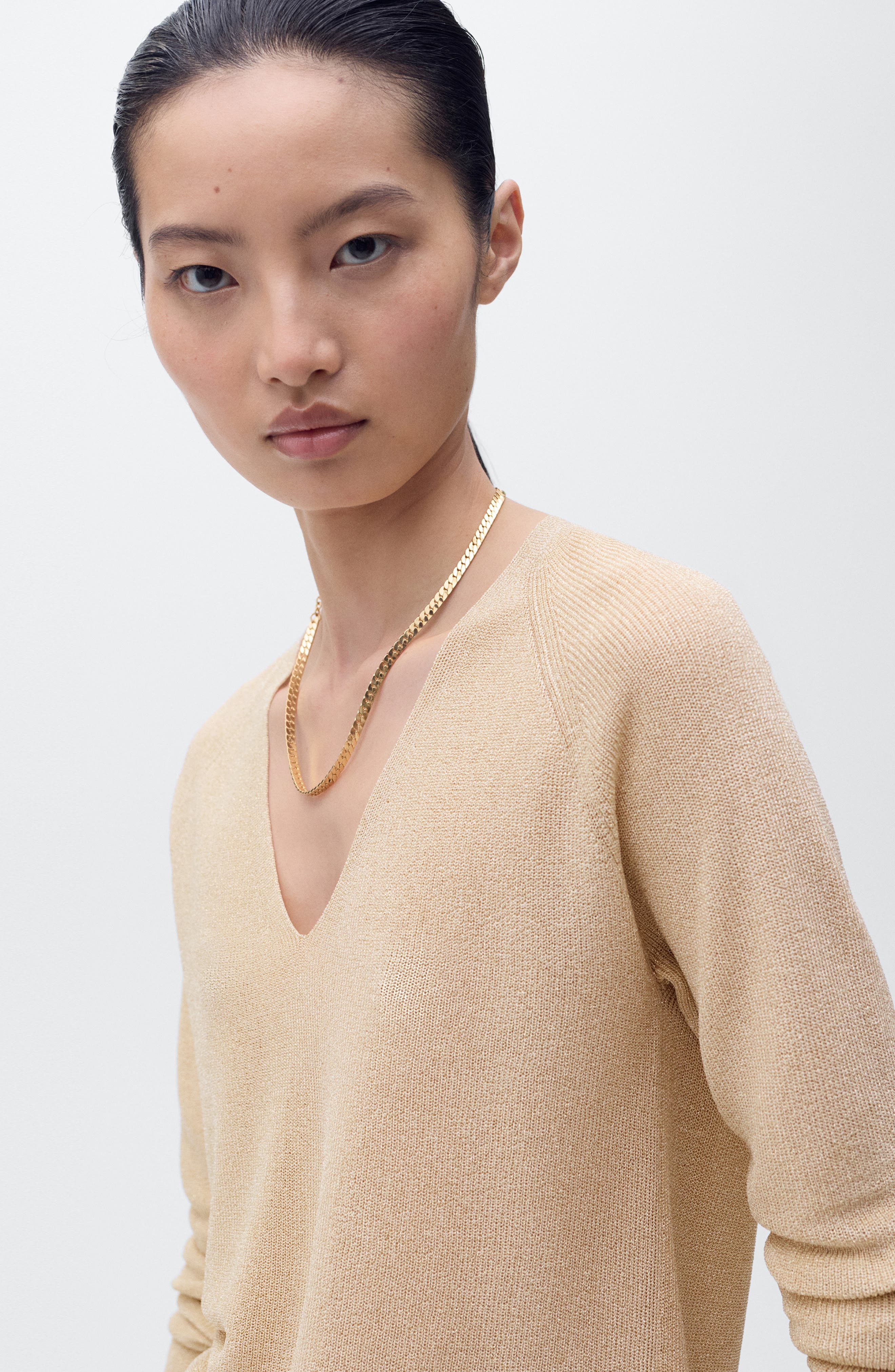 MANGO Metallic V-Neck Sweater | Nordstromrack