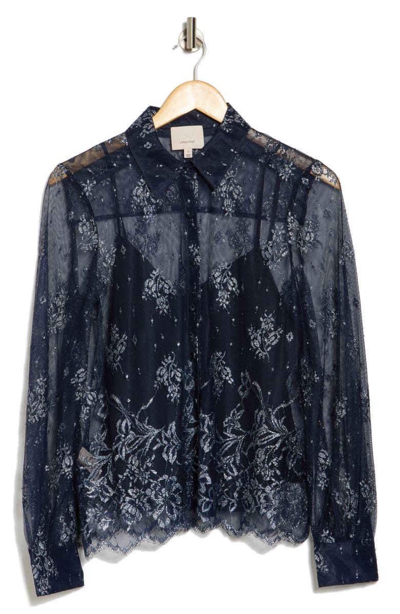 Cinq à Sept Kandice Metallic Floral Lace Button-Up Shirt | Nordstromrack