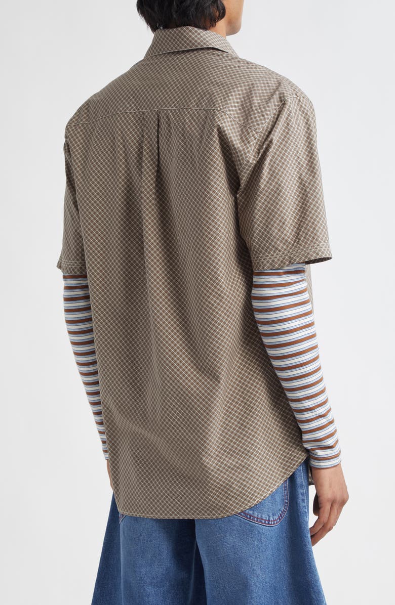 ERL Gender Inclusive Microplaid Longline Organic Cotton Button-Up Shirt ...