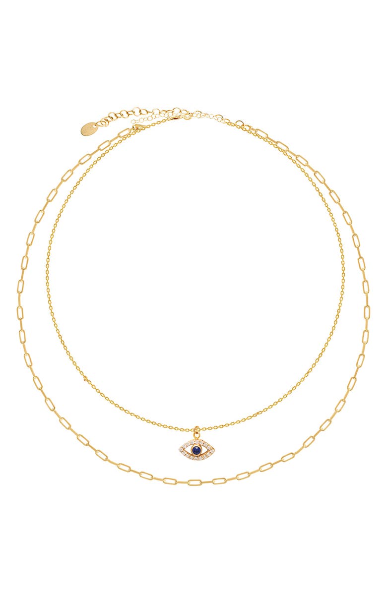 GABI RIELLE 14K Gold Vermeil Two Layer Evil Eye Box Chain Necklace ...