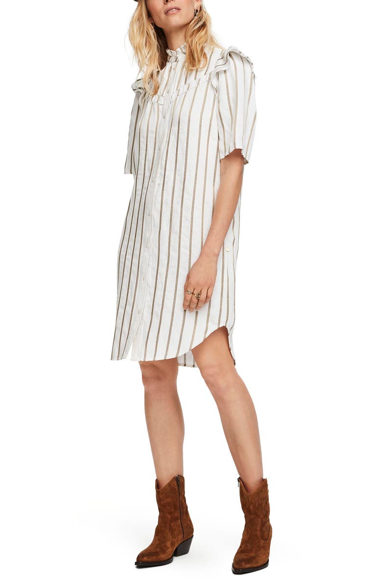 Scotch & Soda Metallic Stripe Ruffle Shirtdress | Nordstromrack
