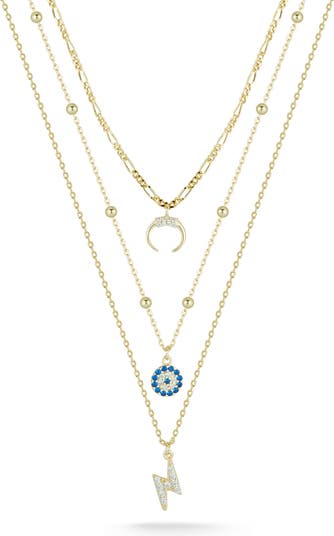 GLAZE JEWELRY Yellow Gold Vermeil Layered CZ Pendant Necklace ...