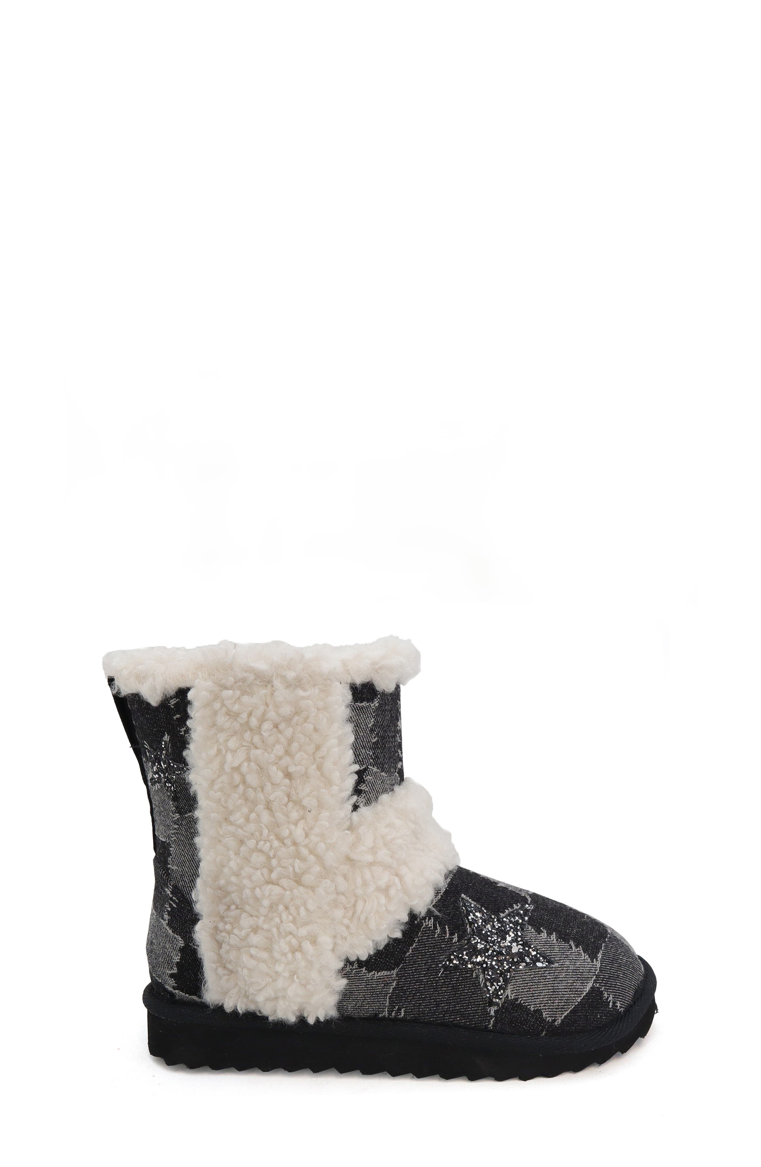 YOKI Kids' Nicky Faux Shearling Denim Patchwork Boot | Nordstromrack