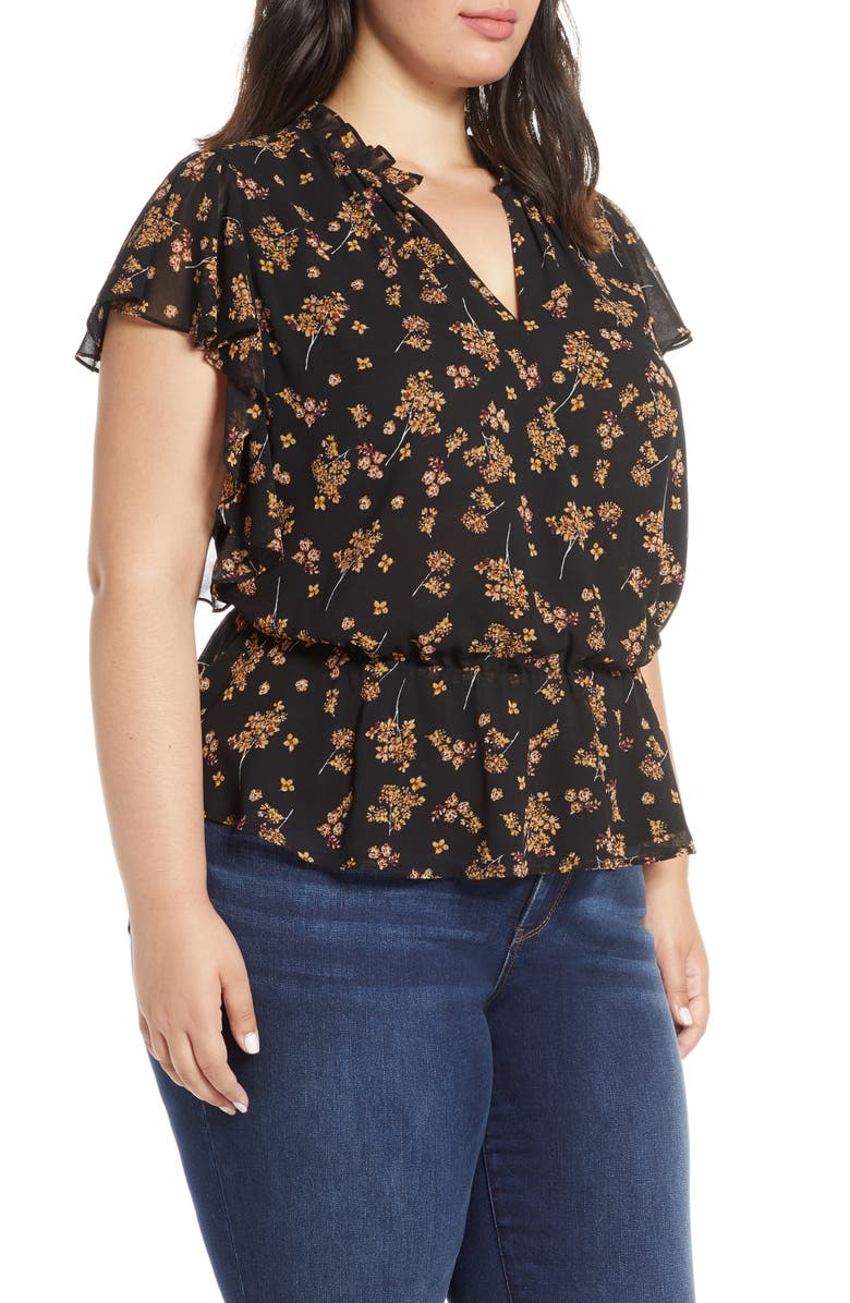 1.STATE Floral Print Faux Wrap Top | Nordstromrack