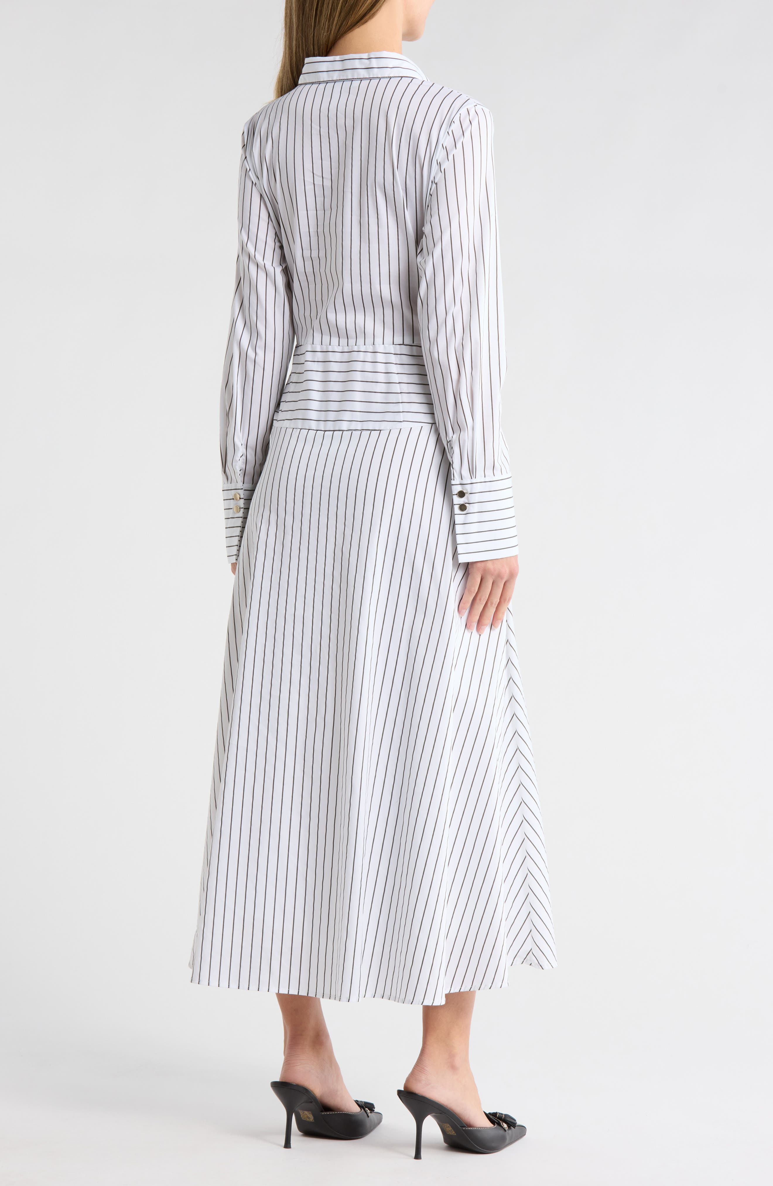 Ellen Tracy Stripe Long Sleeve Stretch Poplin Shirtdress | Nordstromrack
