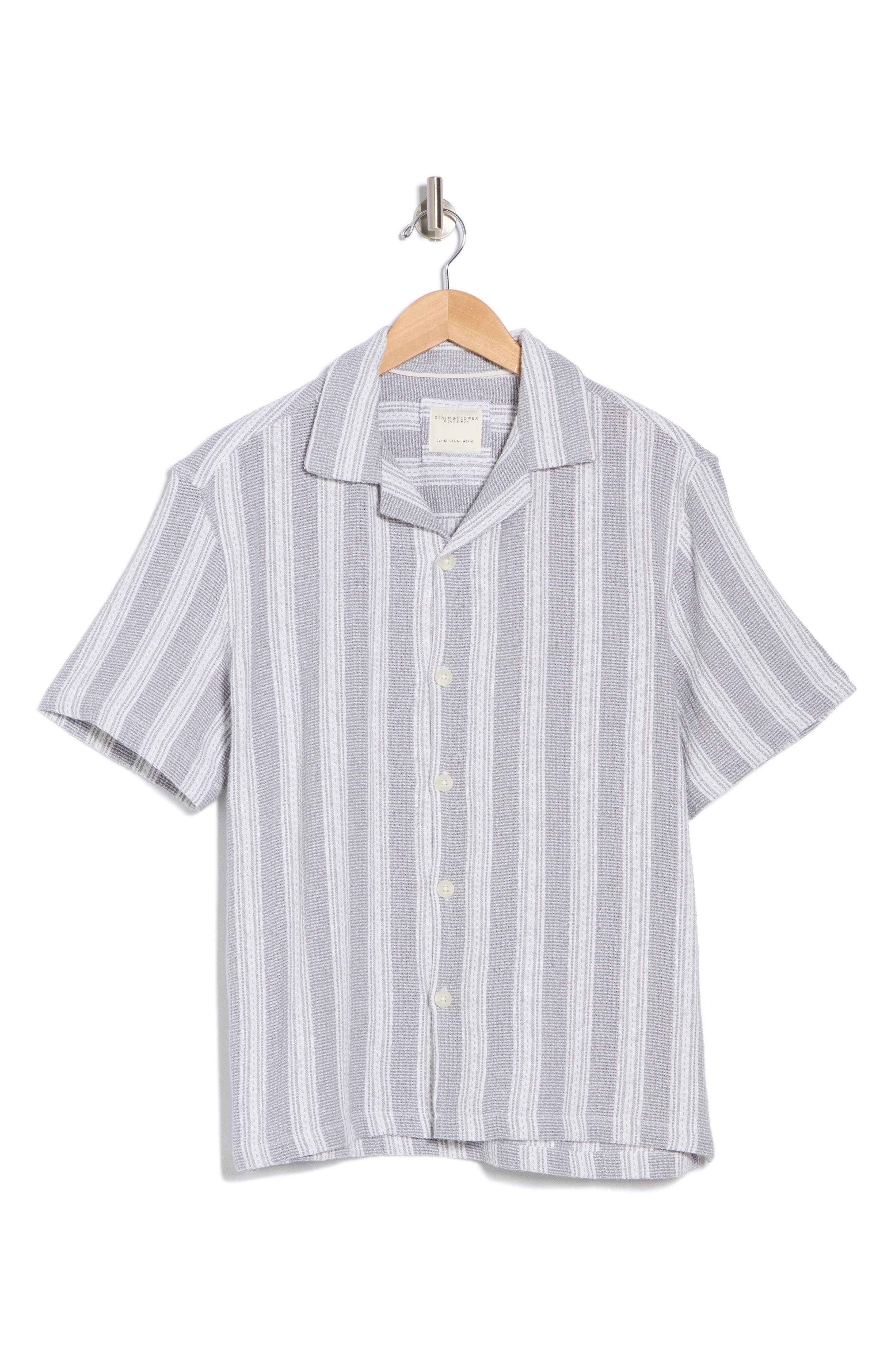DENIM AND FLOWER Stripe Textured Camp Shirt | Nordstromrack