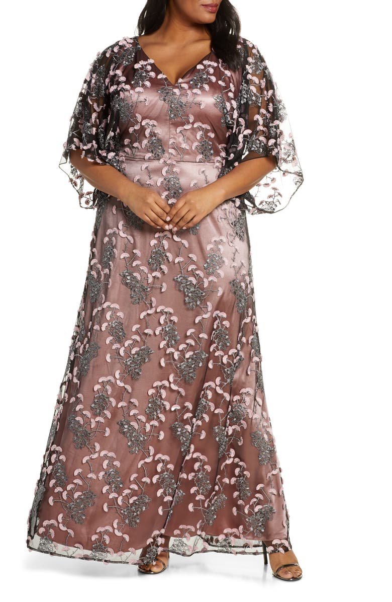 JS Collections Embroidered V-Neck Evening Gown | Nordstromrack