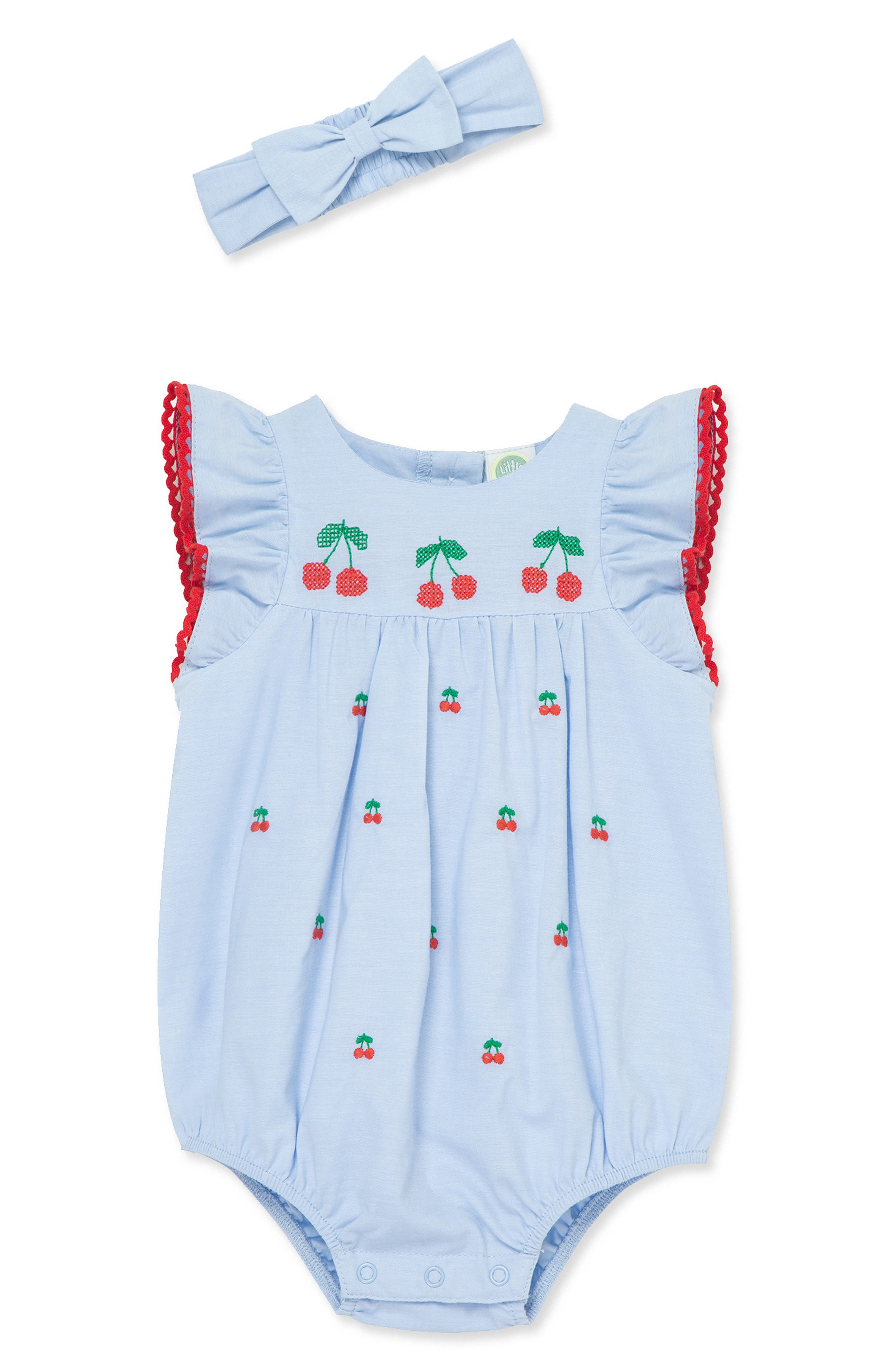 Little Me Cherries Bubble Romper & Headband Set | Nordstromrack