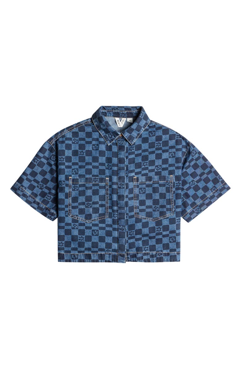 Roxy Blue Wave Print Cotton Denim Crop Shirt | Nordstromrack