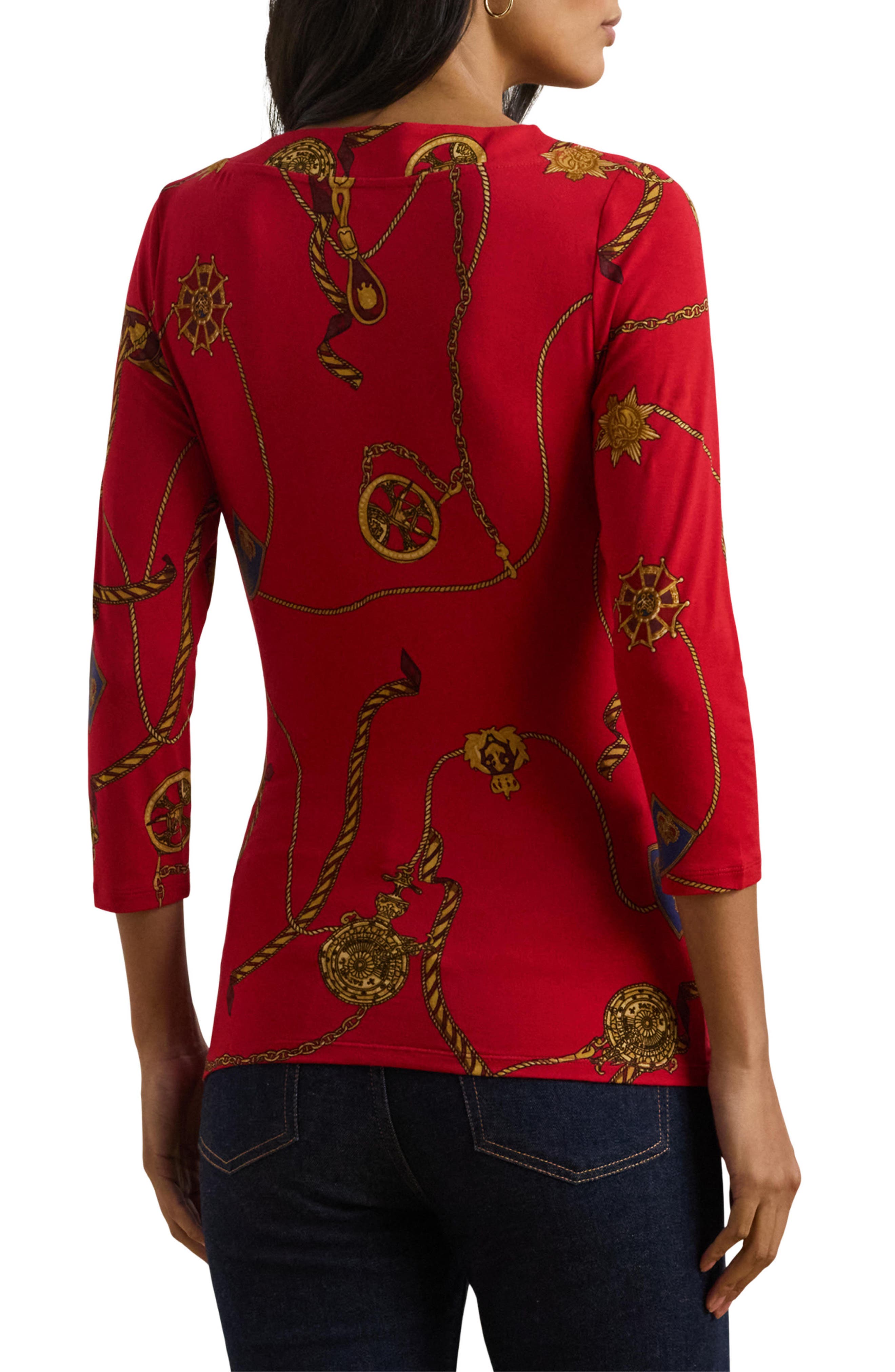 Lauren Ralph Lauren Charm Print Jersey Faux Wrap Top | Nordstromrack