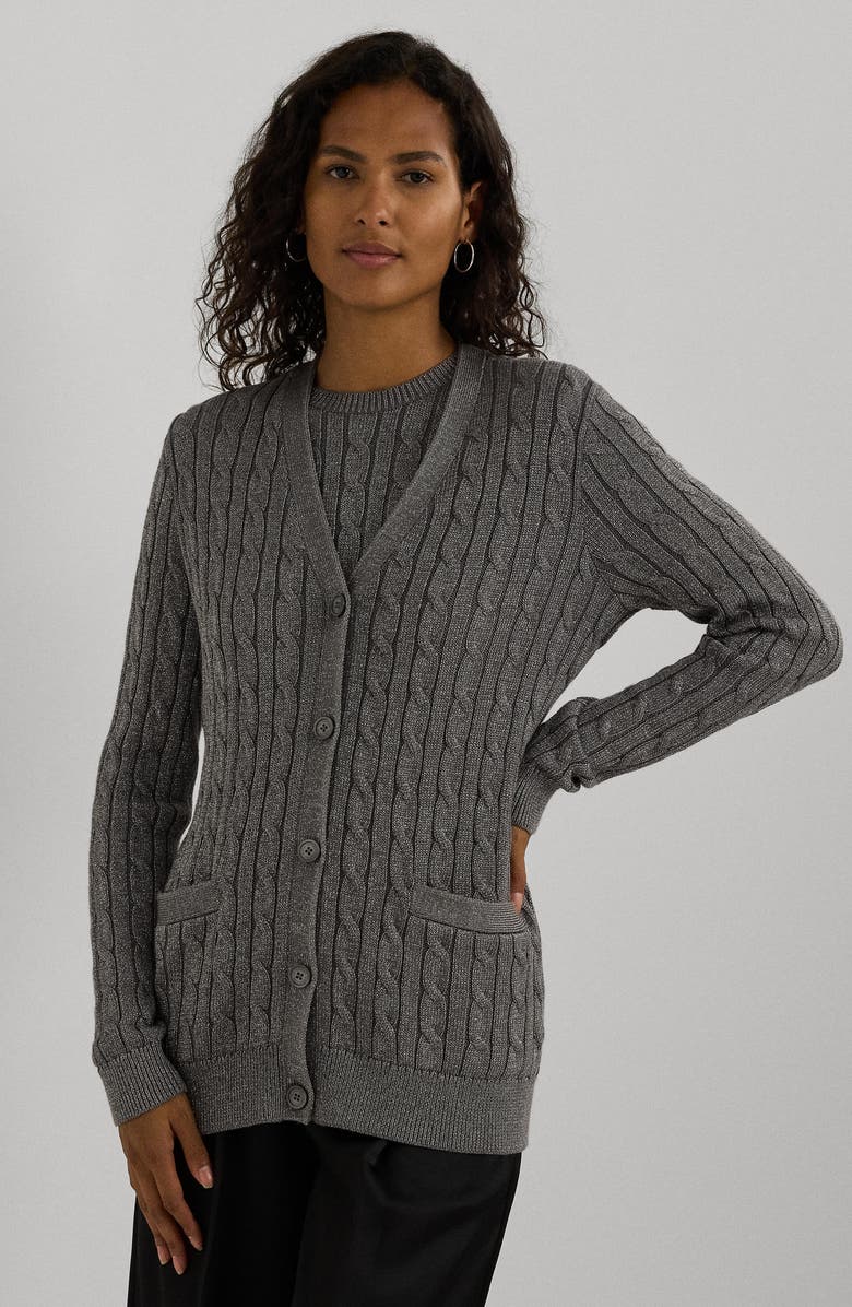 Lauren Ralph Lauren Metallic Cable Stitch Cardigan | Nordstromrack