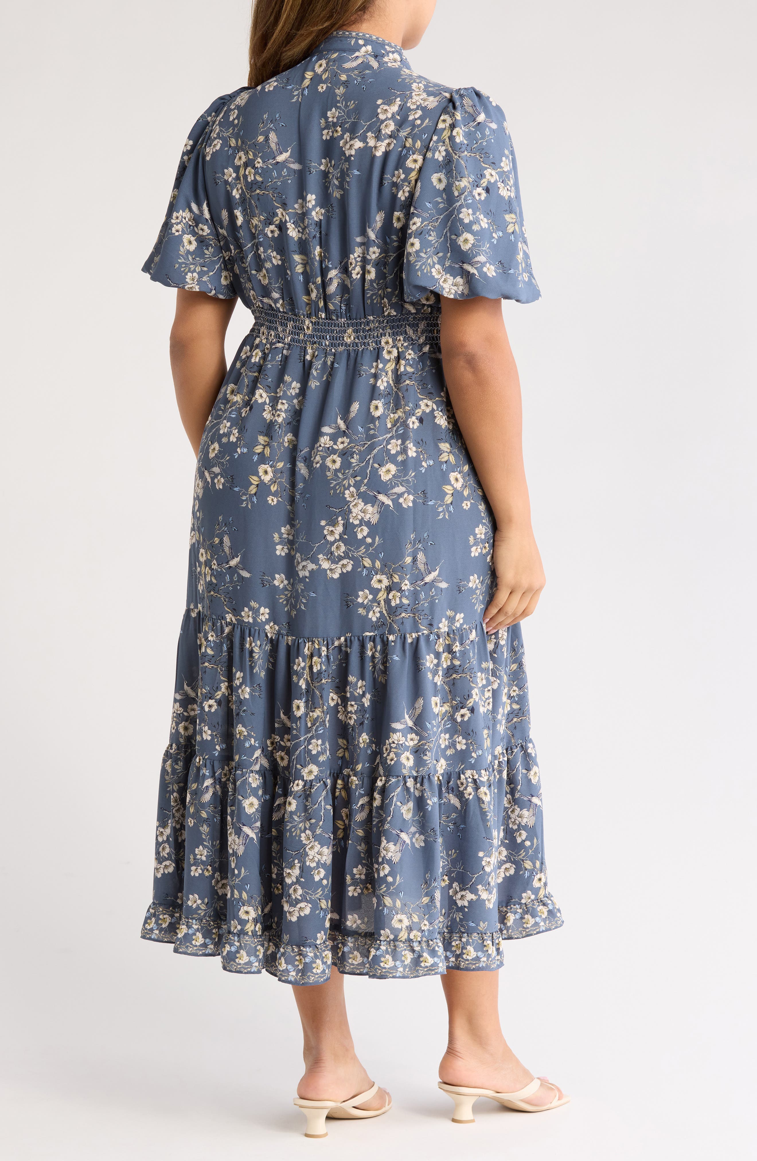 MAX STUDIO Short Sleeve V-Neck Tiered Crepe Dress | Nordstromrack