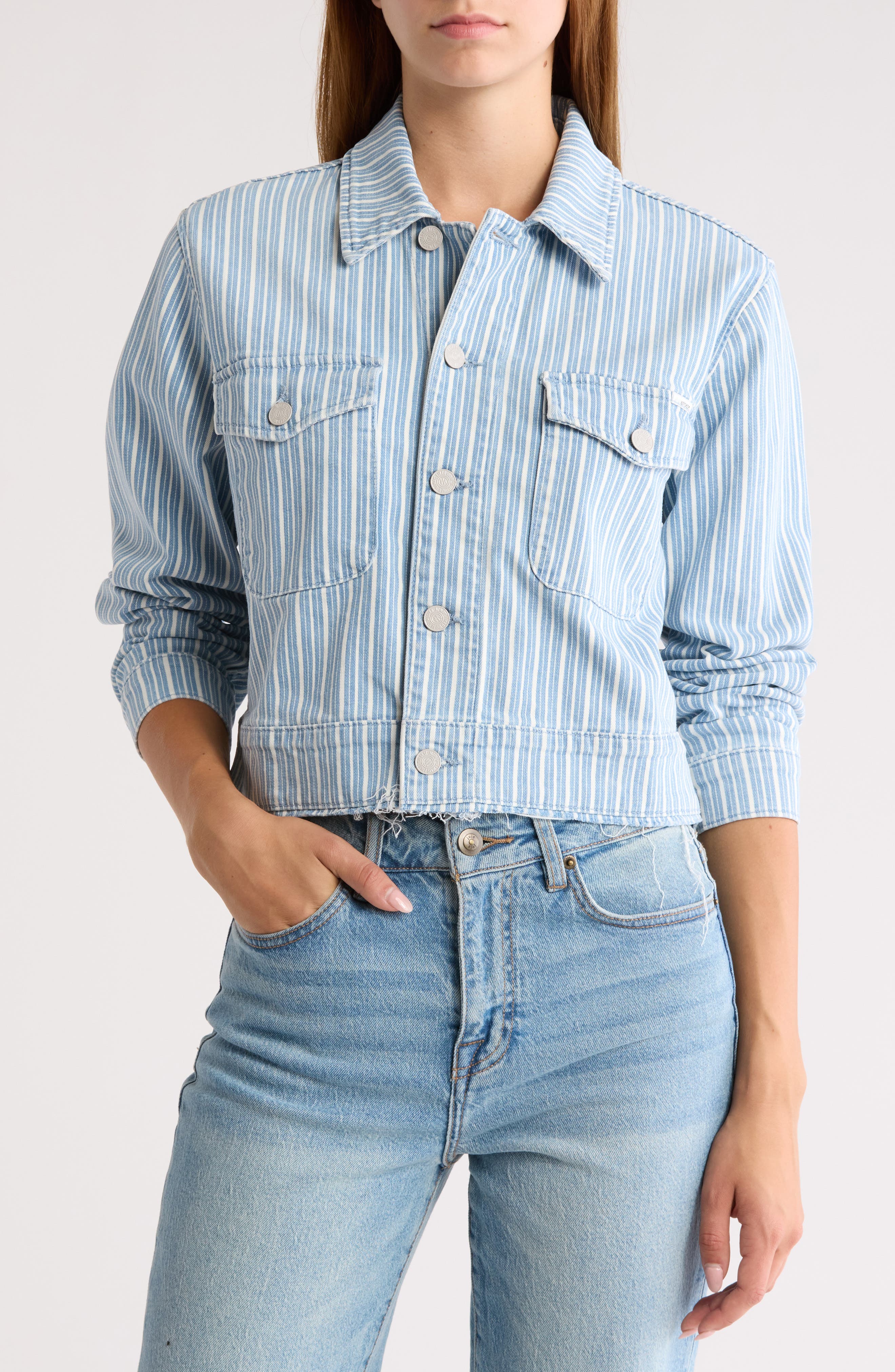 MOTHER The Crop Stripe Denim Jacket | Nordstromrack