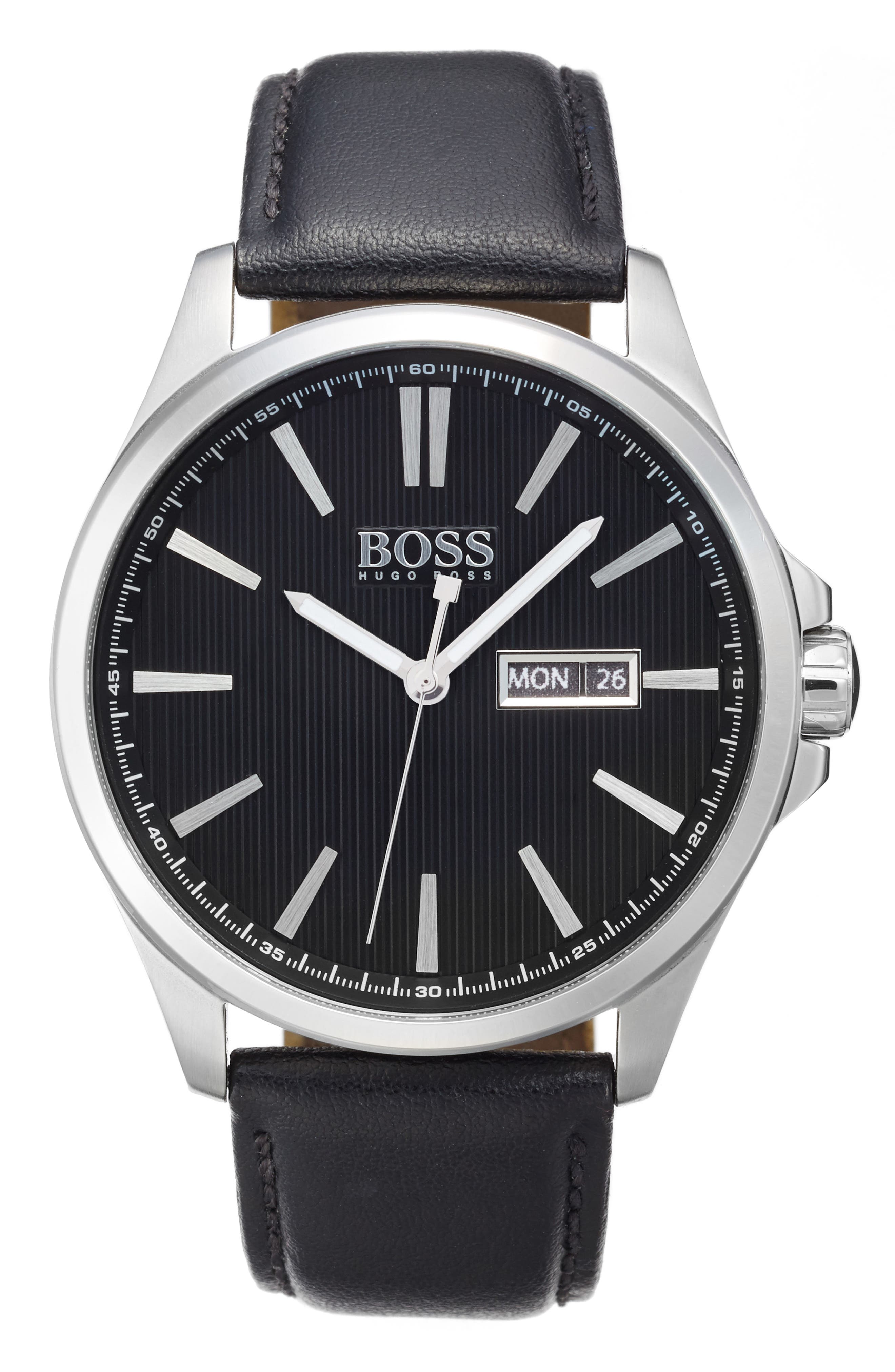 zzDNUHugo Boss BOSS The James Leather Strap Watch, 42mm | Nordstrom