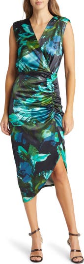 Tahari ASL Floral Ruched Knit Midi Dress | Nordstrom