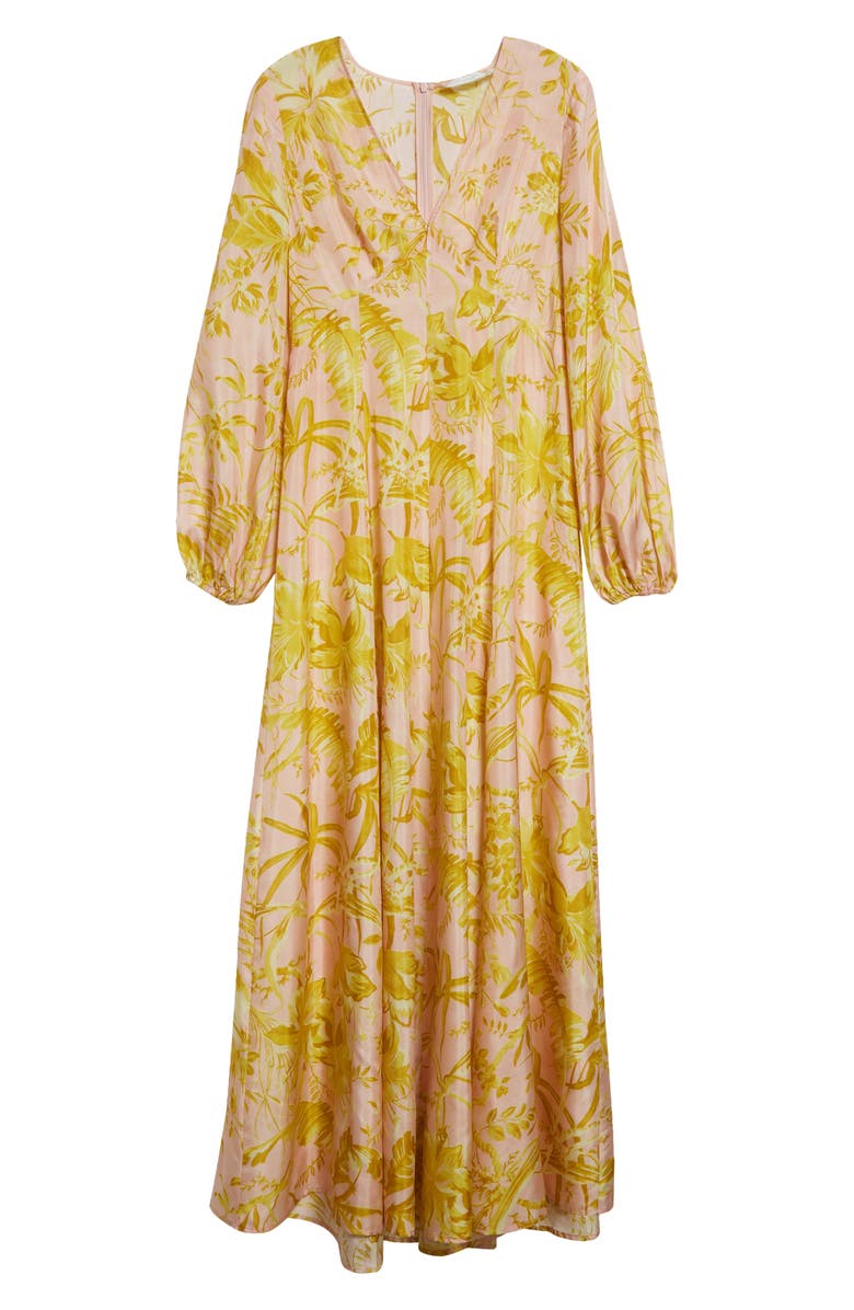 Zimmermann Golden Tropical Floral Long Sleeve Silk Maxi Dress ...