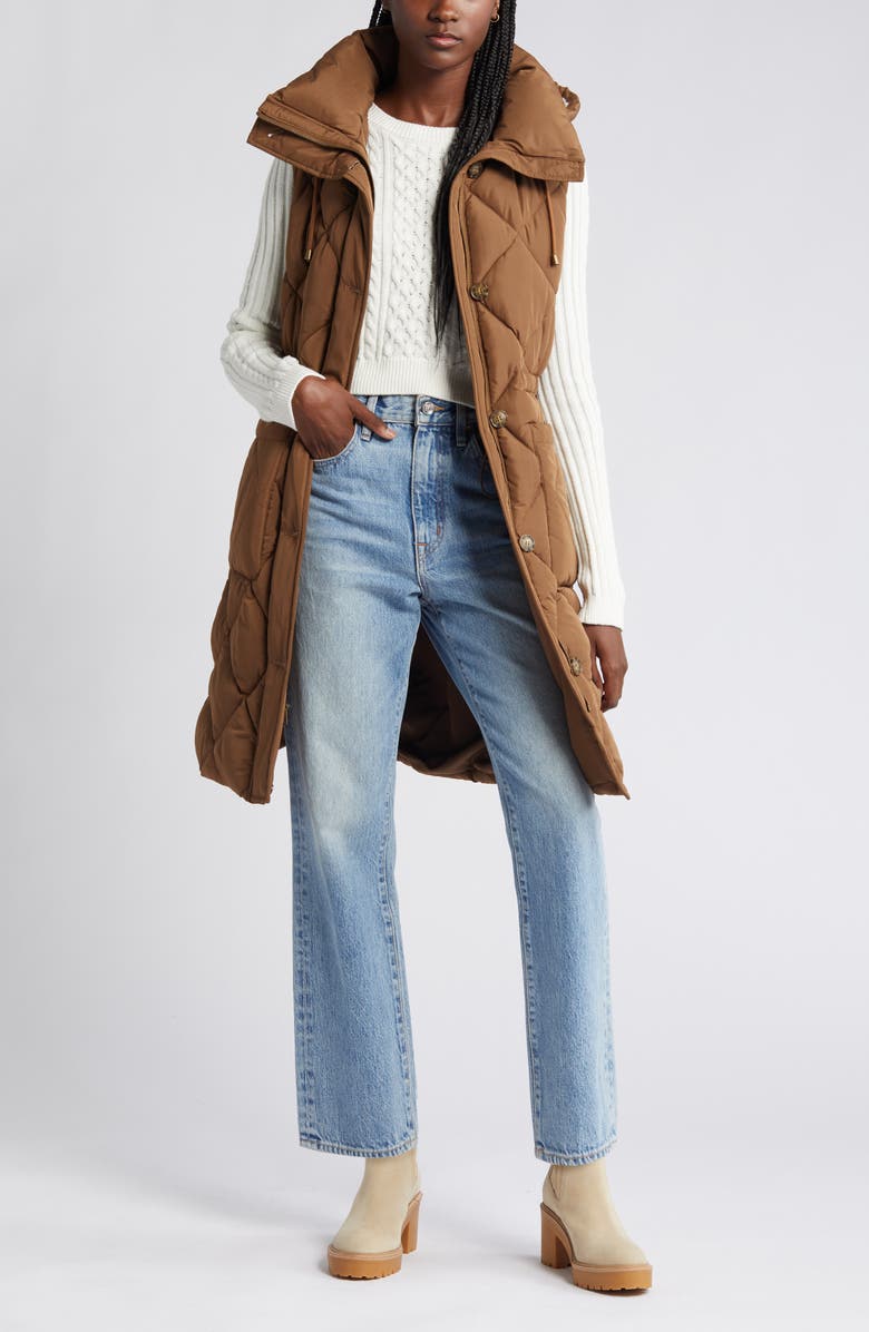 Lucky Brand Oversize Longline Puffer Vest with Removable Faux Shearling ...