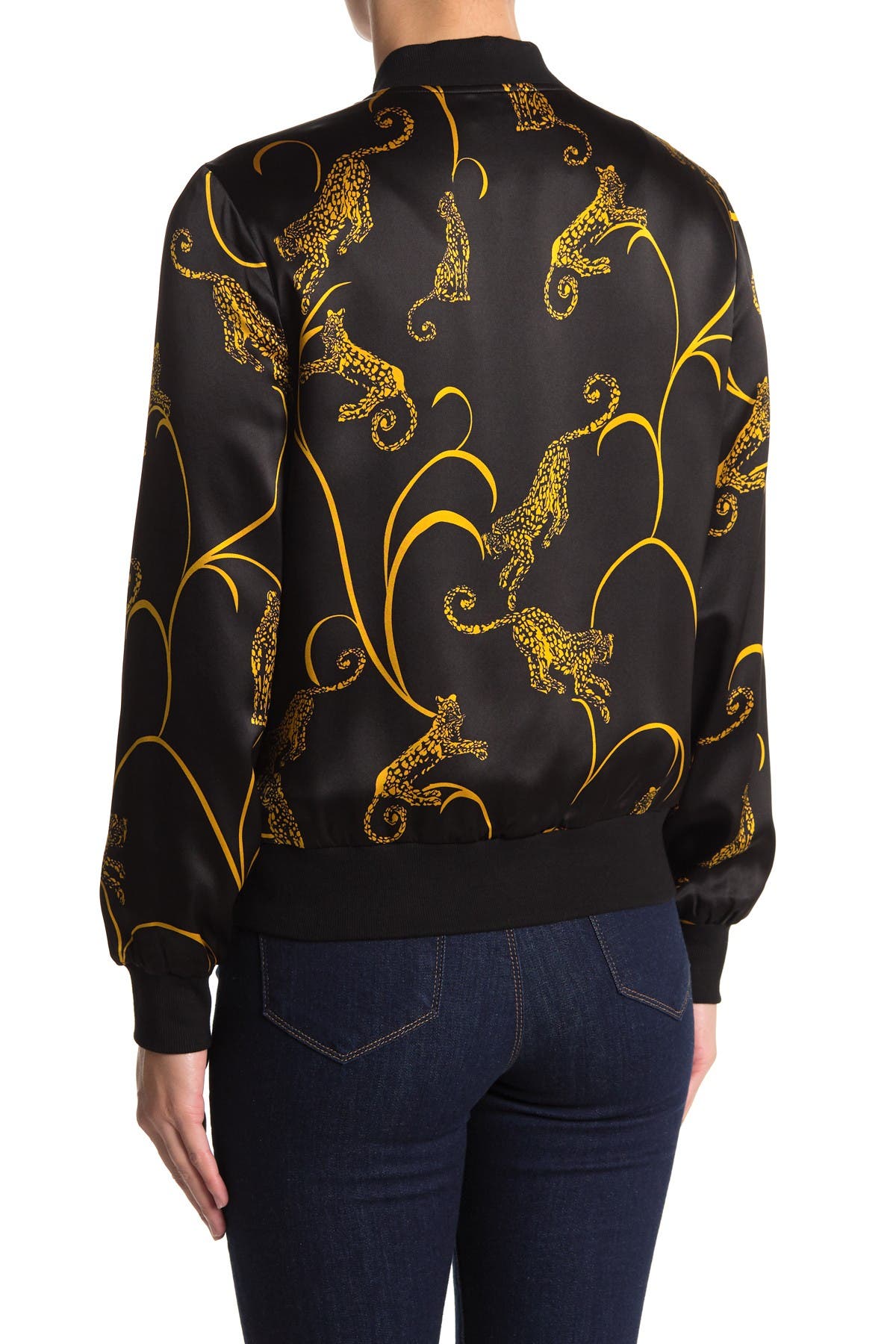 L'AGENCE Ollie Big Cat Print Silk Bomber Jacket | Nordstromrack