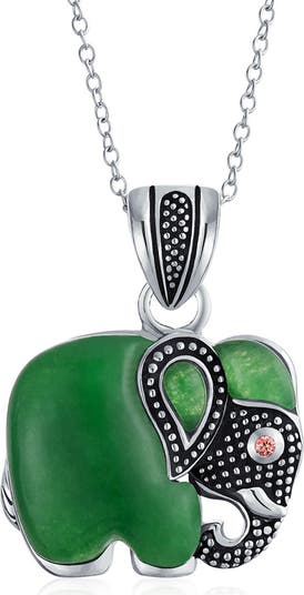 BLING JEWELRY Sterling Silver Bali Style Jade Elephant Pendant Necklace ...