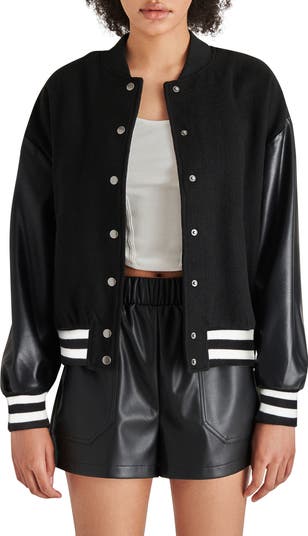 Steve Madden Alexandra Faux Leather Sleeve Varsity Jacket | Nordstrom