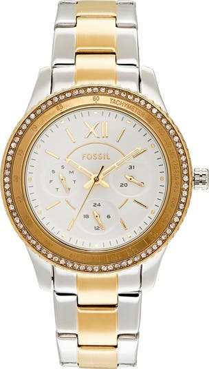 Fossil Stella Sport Crystal Multifunction Two-Tone Bracelet Watch, 37mm ...