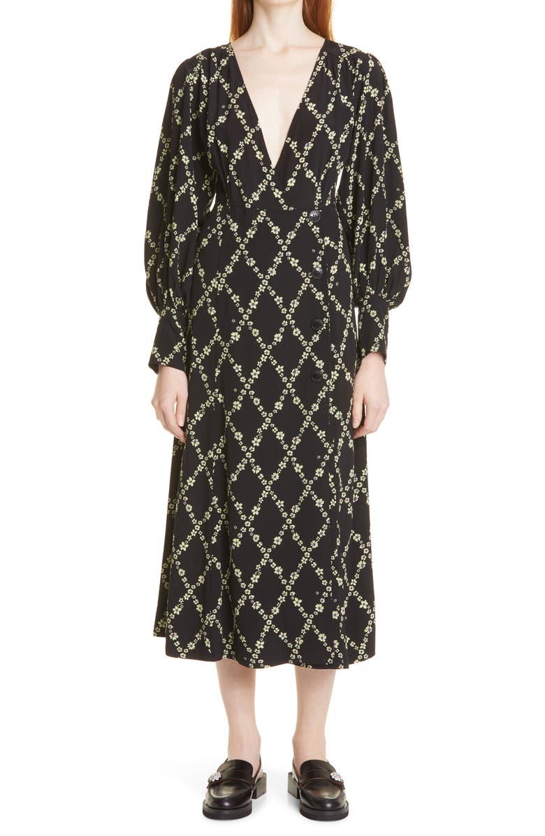 Ganni Floral Print Long Sleeve Crepe Dress | Nordstrom