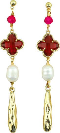Panacea Magenta Clover & Freshwater Pearl Teardrop Earrings | Nordstromrack