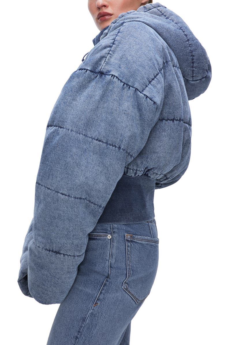 Good American Rib Hem Crop Denim Puffer Jacket | Nordstromrack