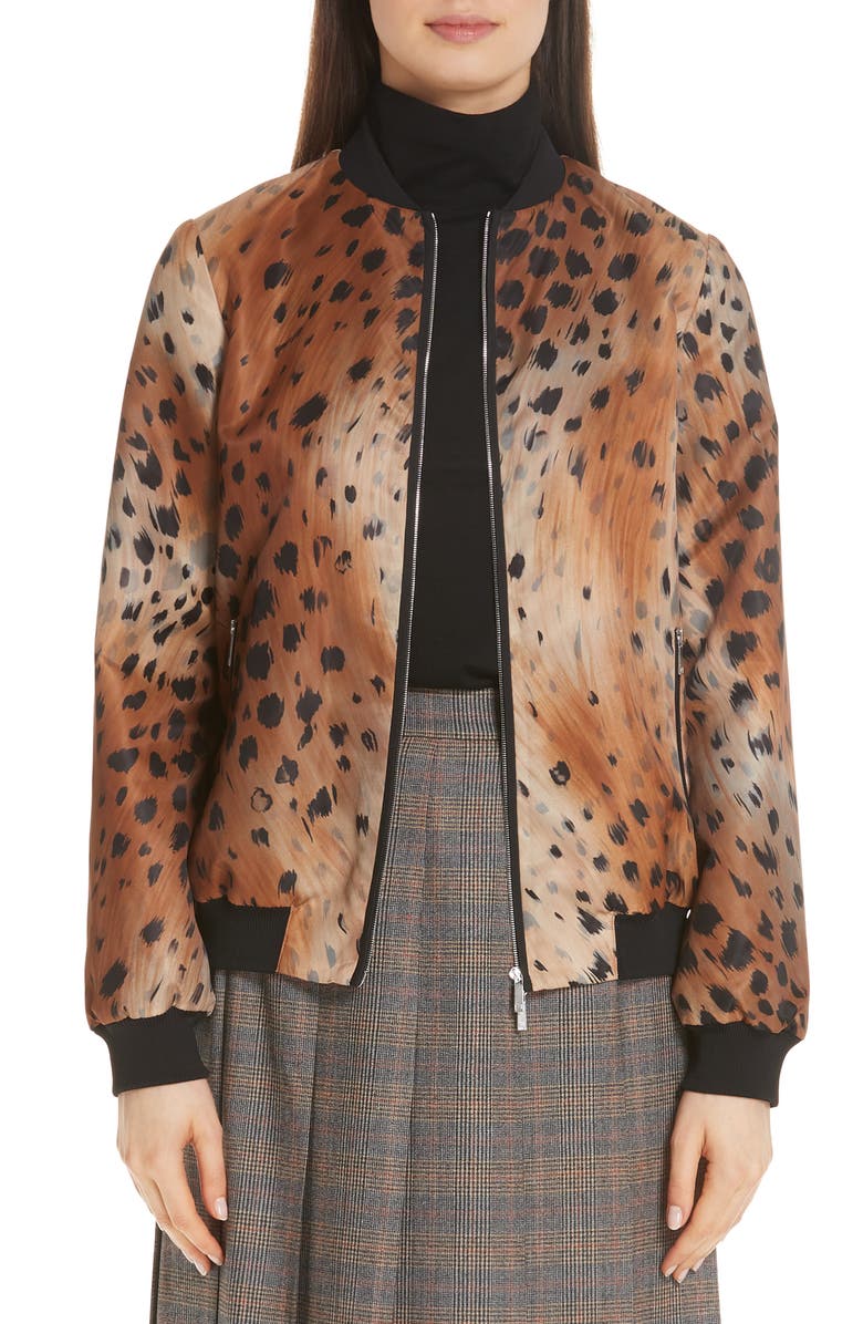 Lafayette 148 New York Melrose Agave Leopard Tech Cloth Bomber Jacket ...