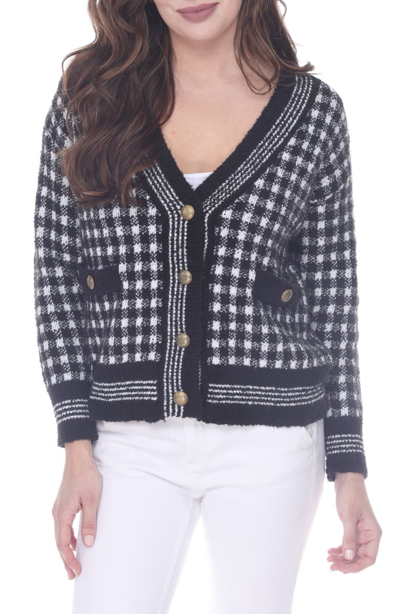RAIN AND ROSE Check Print Button Front Bouclé Cardigan | Nordstromrack