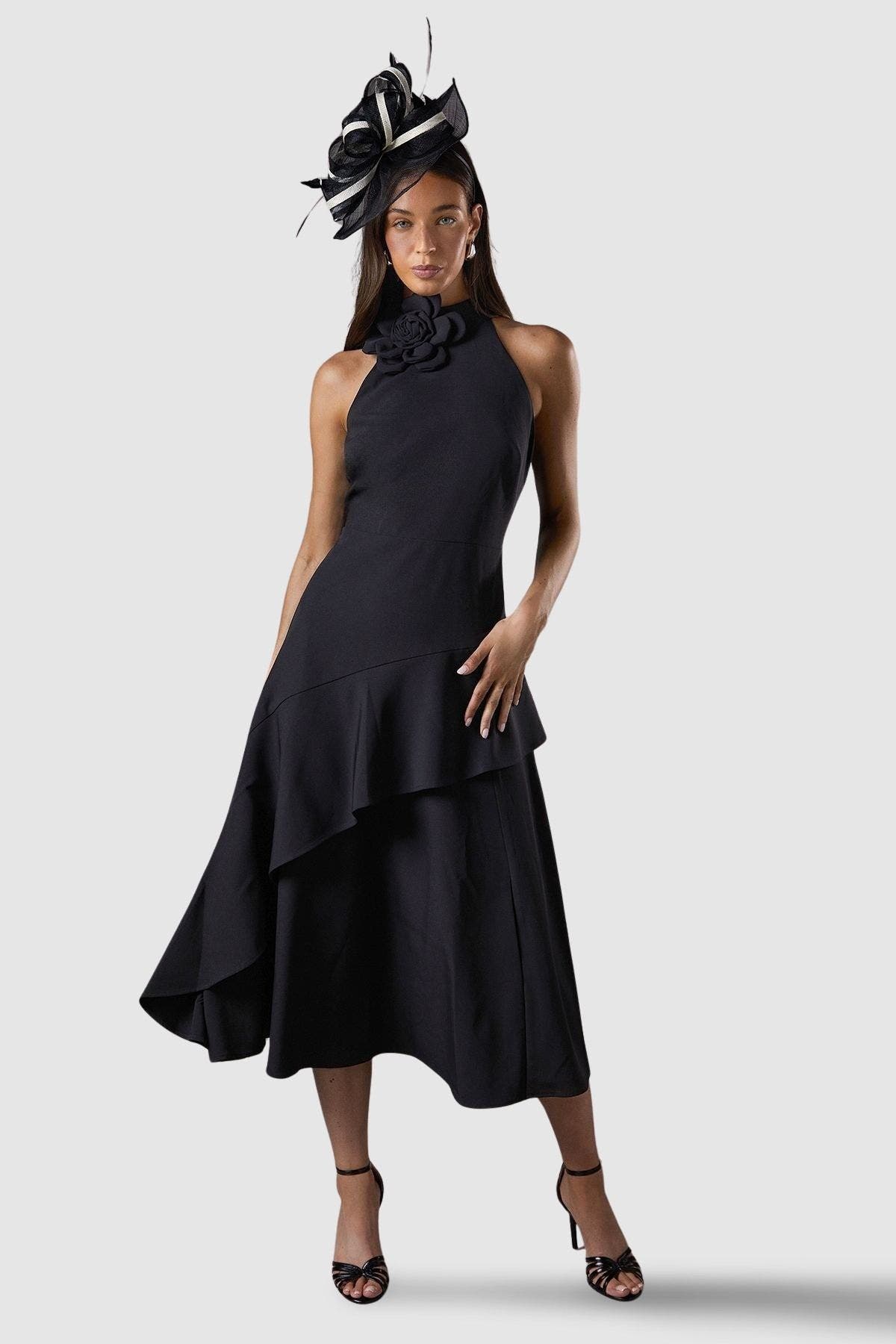 Coast High Neck Corsage Detail Midi Dress | Nordstrom