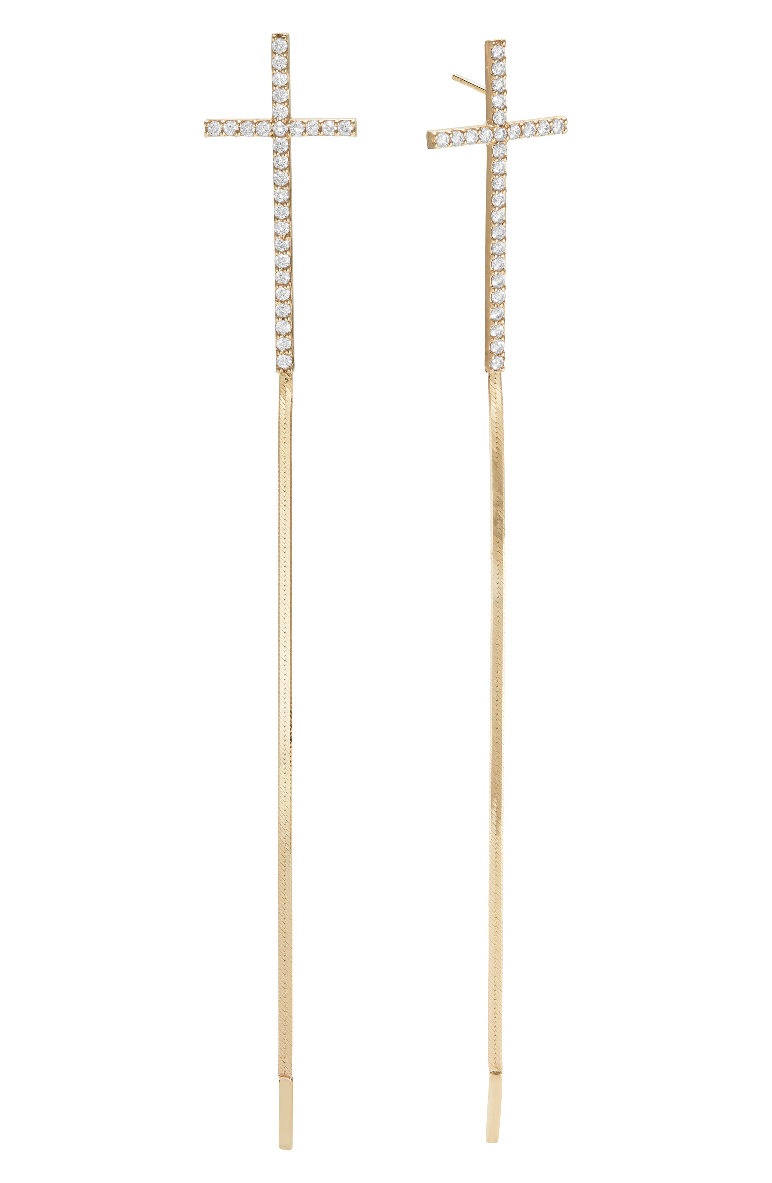 LANA 14K Yellow Gold Pavé Diamond Cross Drop Earrings - 1.12ct ...