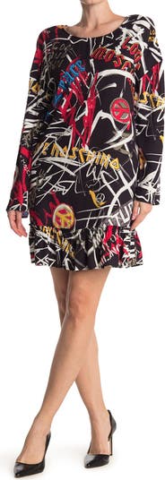 Love Moschino Graffiti Print Long Sleeve Shift Dress | Nordstromrack