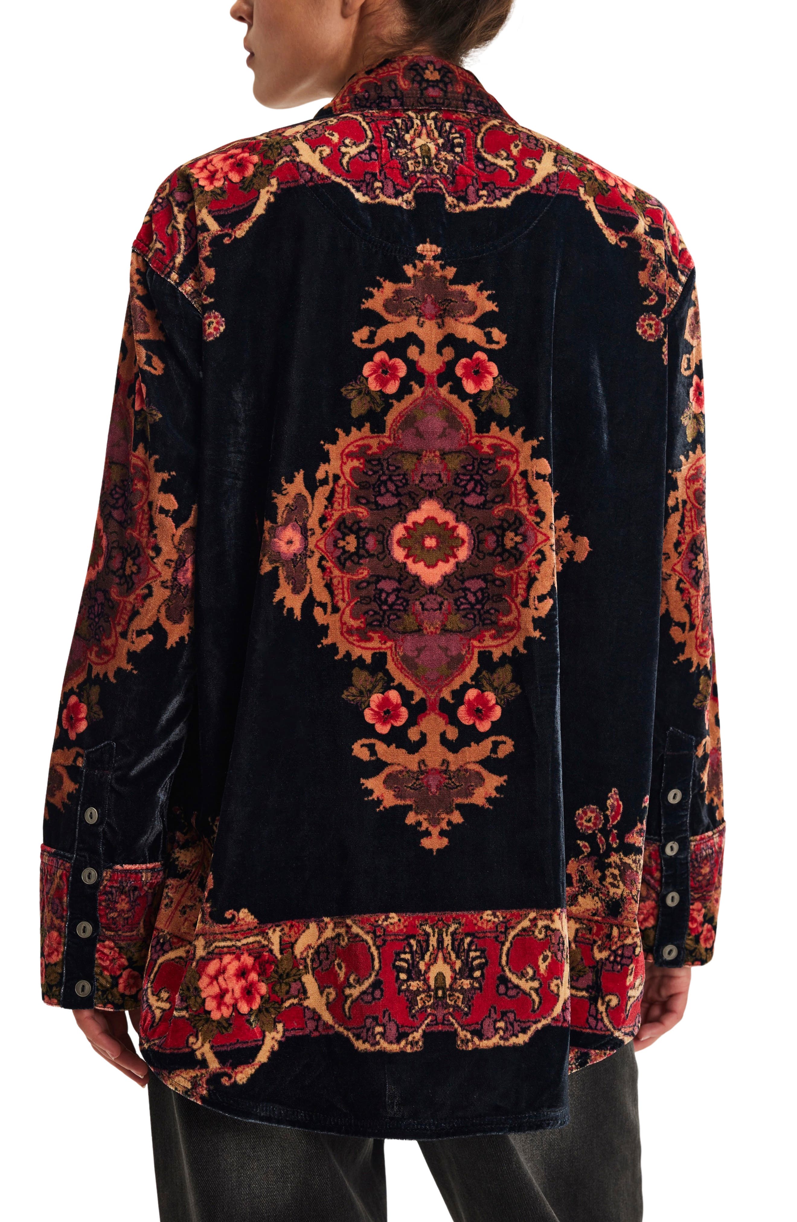 Free People One Night Placed Print Velvet Button-Up Shirt | Nordstromrack