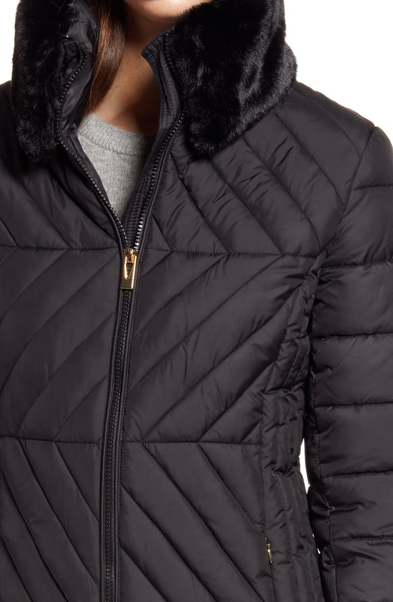 Via Spiga Water Resistant Faux Fur Collar Puffer Coat | Nordstrom