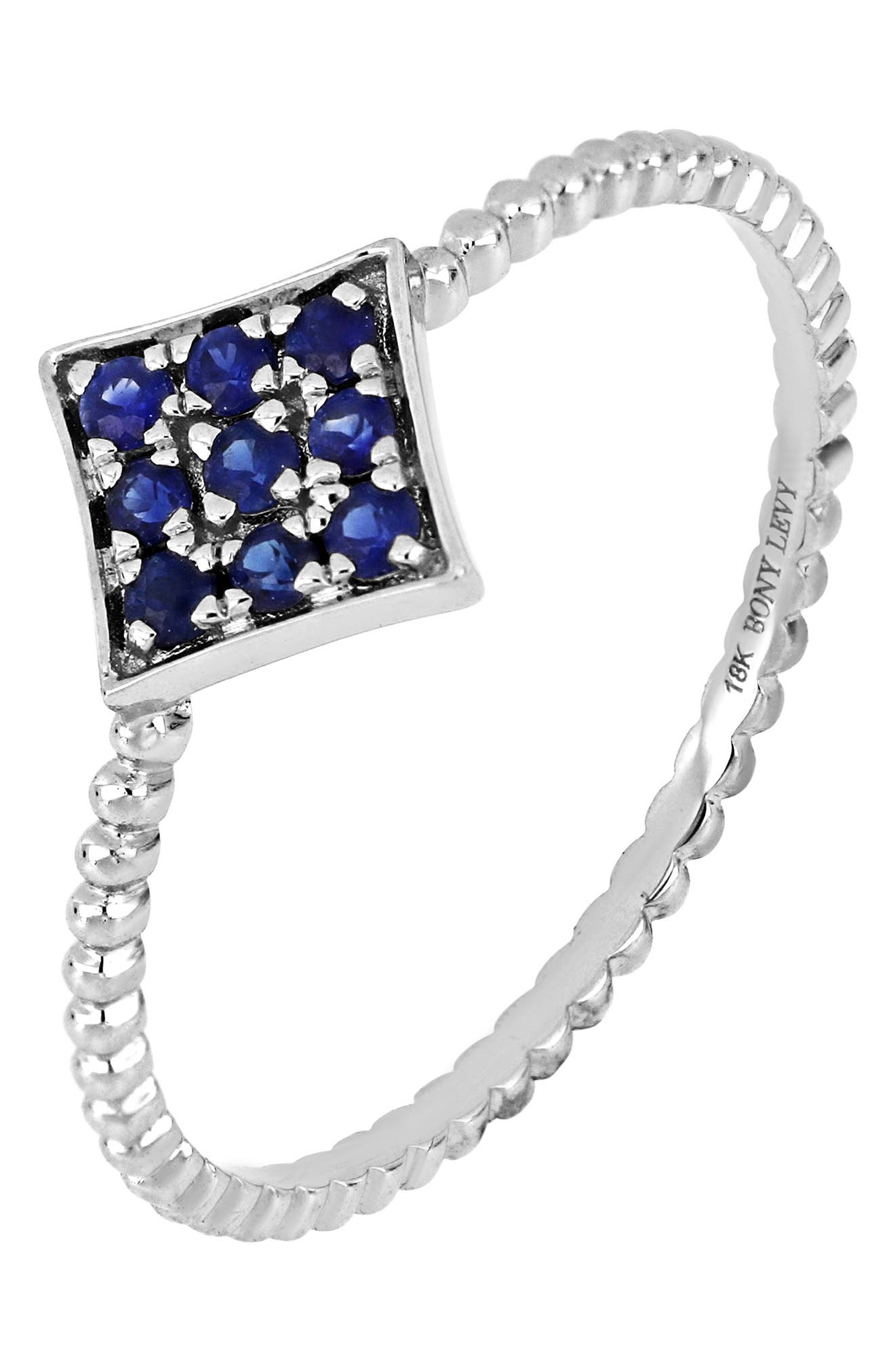 Bony Levy 18K White Gold Pave Sapphire Square Shape Beaded Band Ring ...
