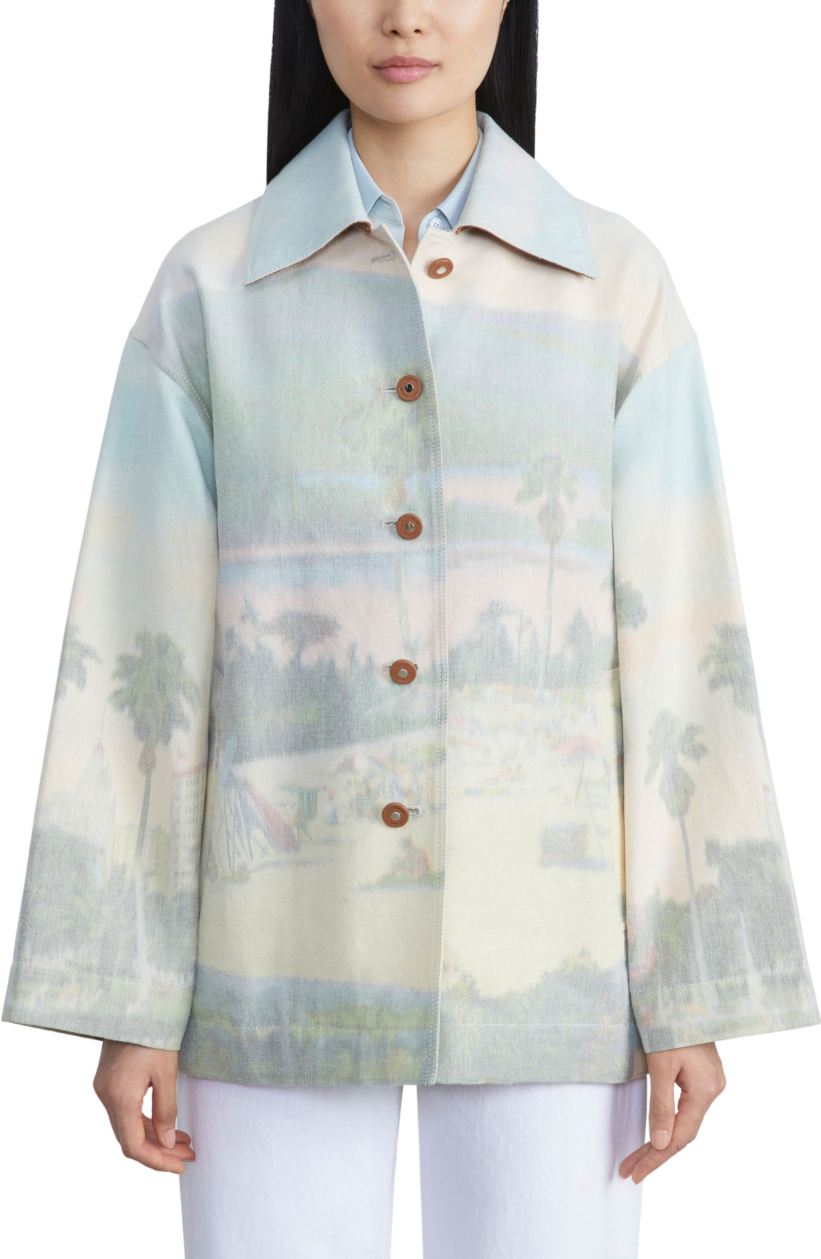 Lafayette 148 New York Landscape Print Cotton Blend Coat | Nordstromrack