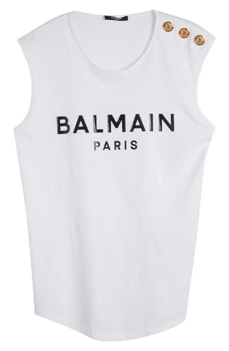 Balmain Button Shoulder Flocked Logo Graphic Tank | Nordstromrack