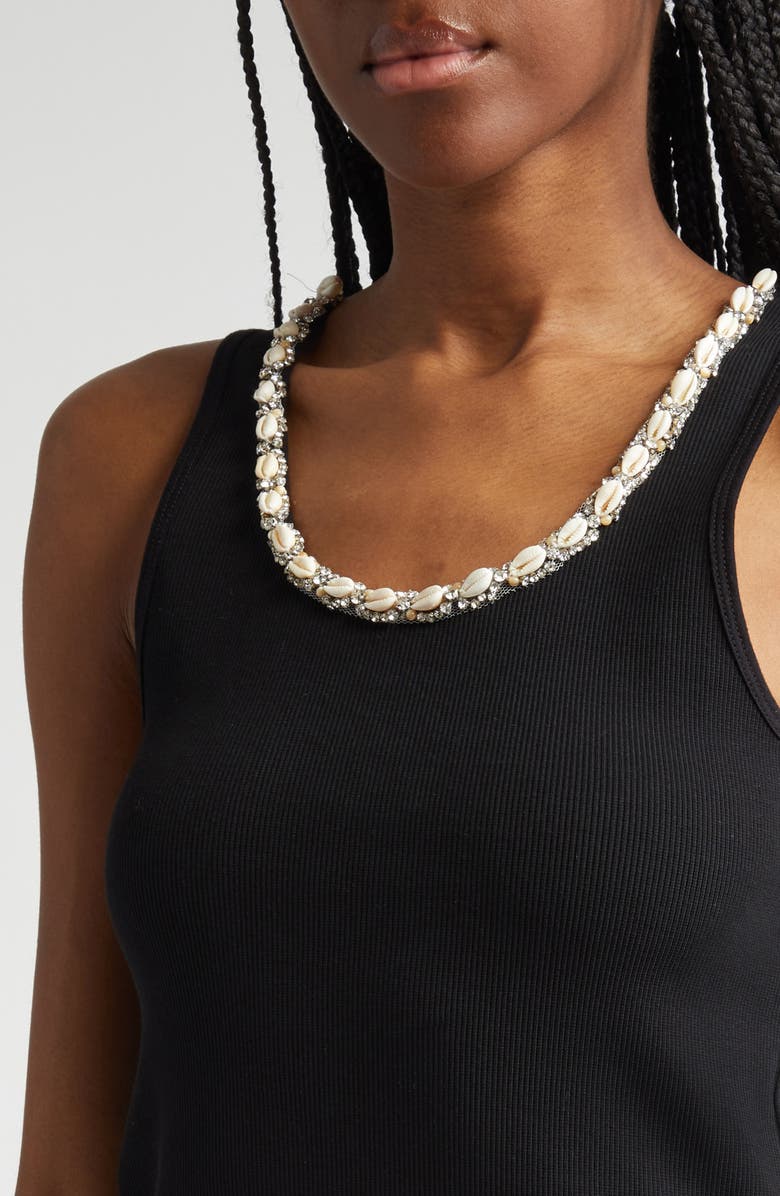 Zimmermann Crystal & Shell Embellished Stretch Cotton Rib Tank ...