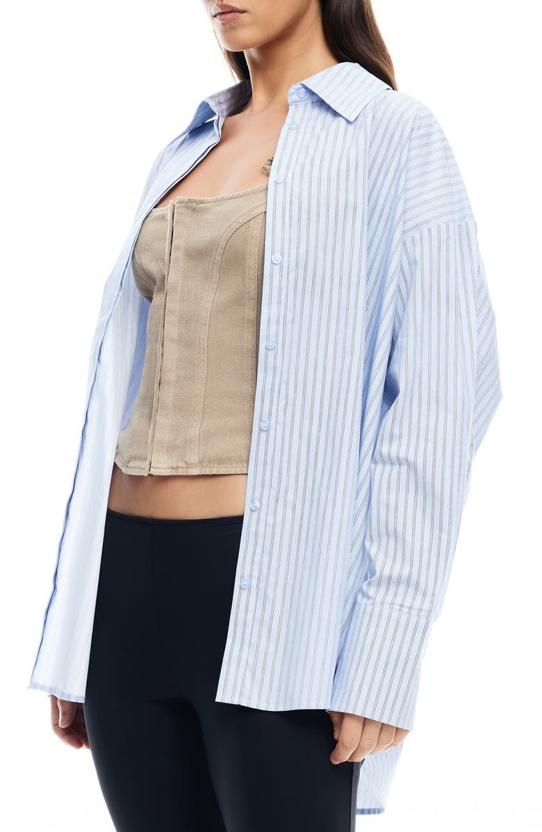 LIONESS Oversize Stripe Cotton Button-Up Shirt | Nordstromrack
