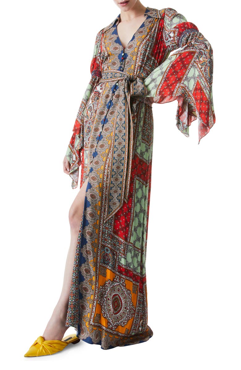 Alice + Olivia Jaylen Mix Scarf Print Handkerchief Sleeve Maxi Dress ...
